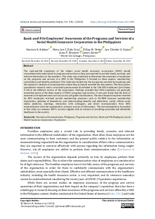 (PDF) Rank-and-File Employees’ Awareness on the Programs and Services ...