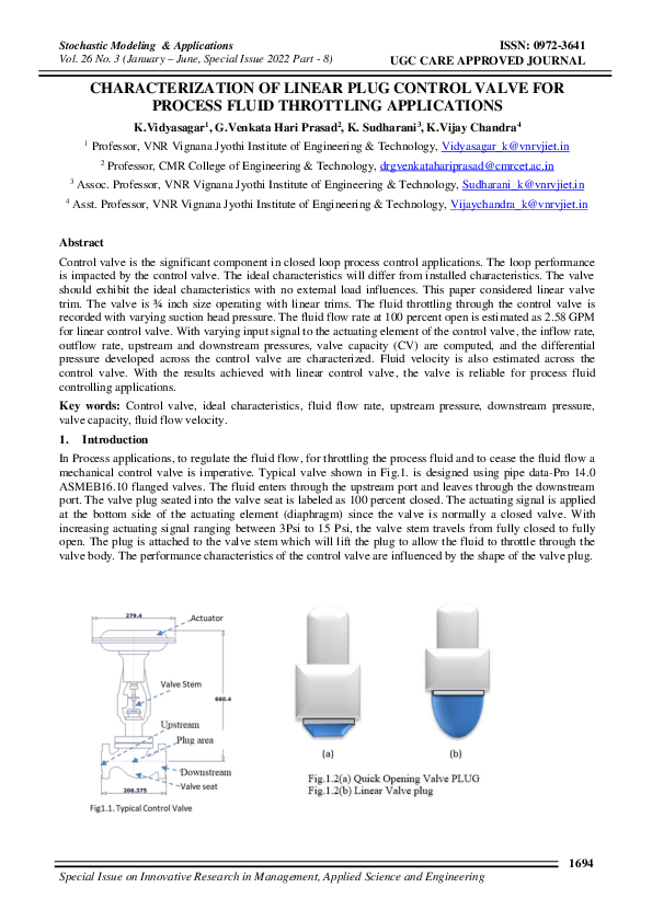 (PDF) CHARACTERIZATION OF LINEAR PLUG CONTROL VALVE FOR PROCESS FLUID THROTTLING APPLICATIONS