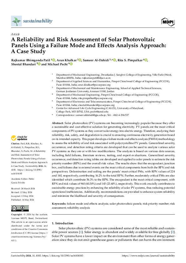 (PDF) A Reliability and Risk Assessment of Solar Photovoltaic Panels ...