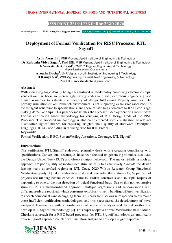 (PDF) Deployment of Formal Verification for RISC Processor RTL Signoff