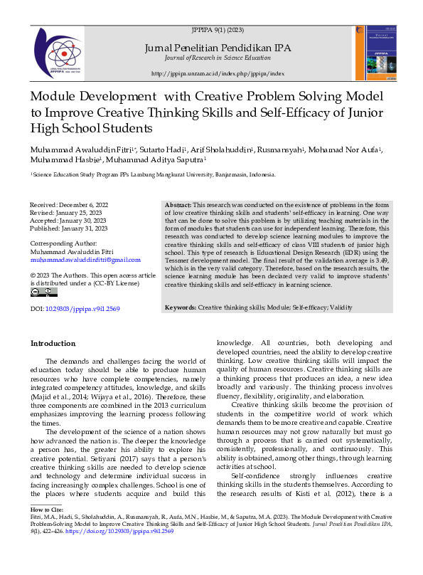 (PDF) Module Development with Creative Problem Solving Model to Improve Creative Thinking Skills ...