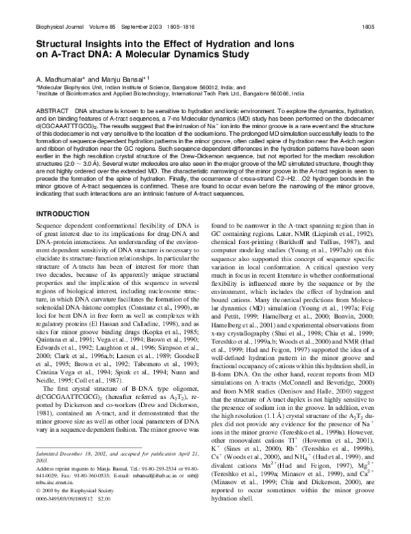 (PDF) Structural Insights into the Effect of Hydration and Ions on A ...