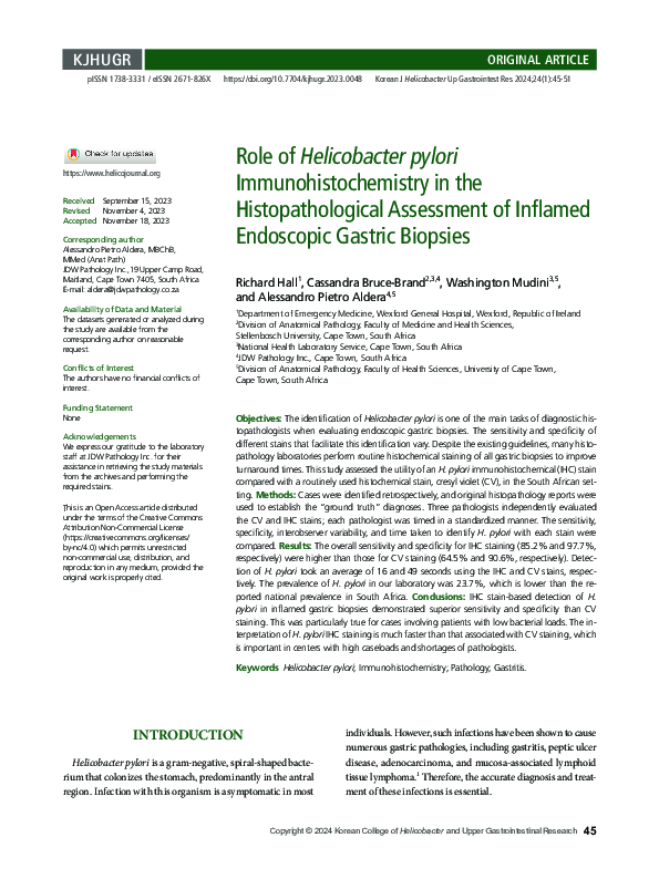 (PDF) Role of Helicobacter pylori Immunohistochemistry in the ...