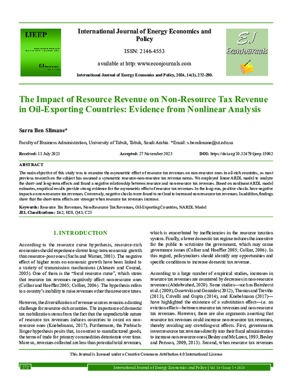 (PDF) The Impact of Resource Revenue on Non-Resource Tax Revenue in Oil ...