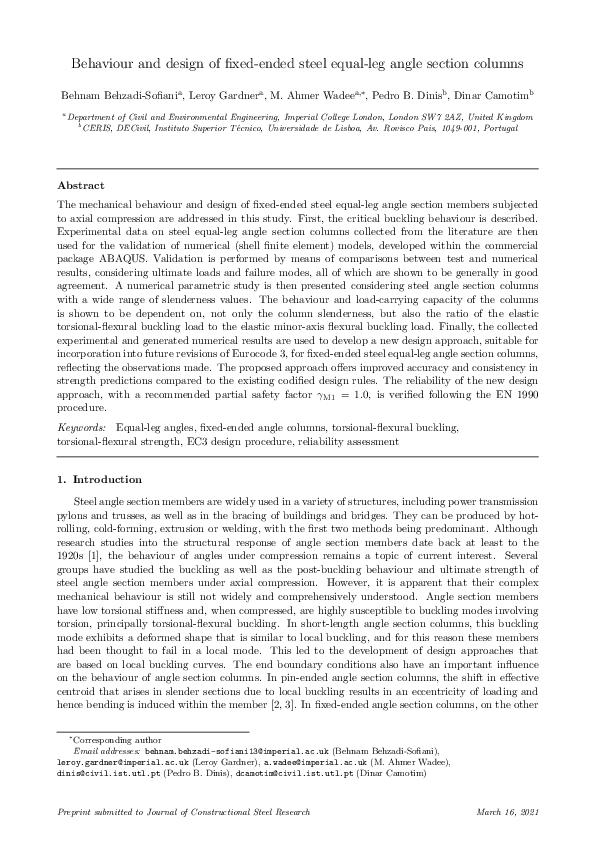 (PDF) Behaviour and design of fixed-ended steel equal-leg angle section ...