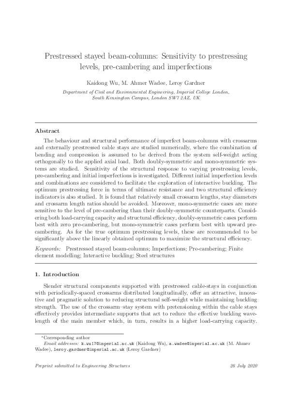 (PDF) Prestressed stayed beam-columns: Sensitivity to prestressing ...