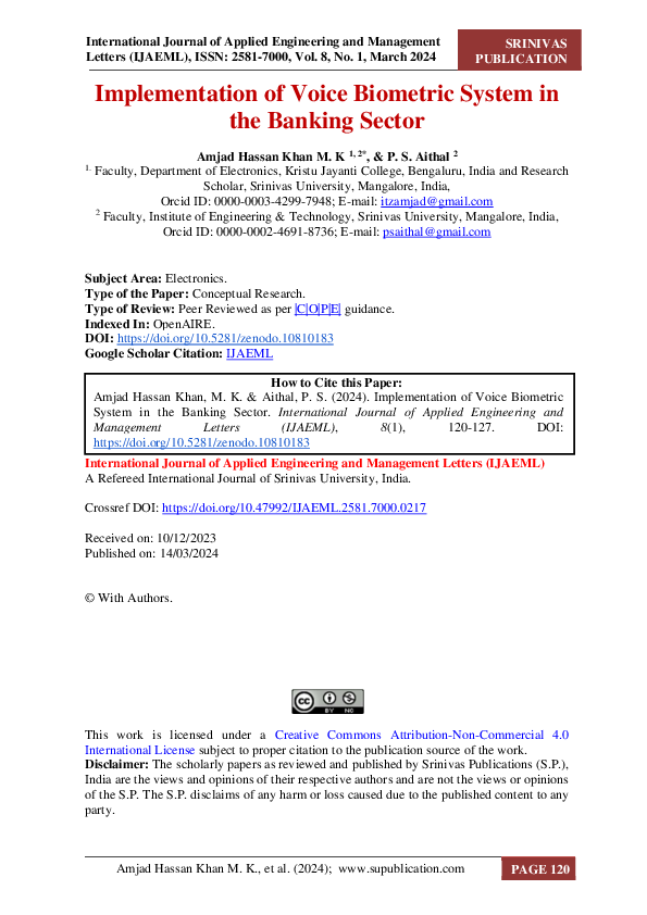 (PDF) Implementation of Voice Biometric System in the Banking Sector