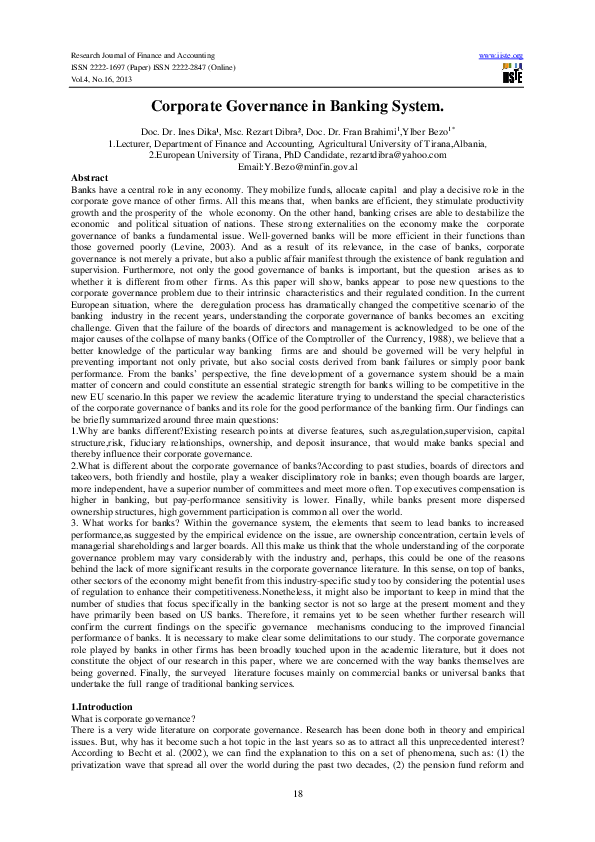 (PDF) Corporate Governance in Banking System