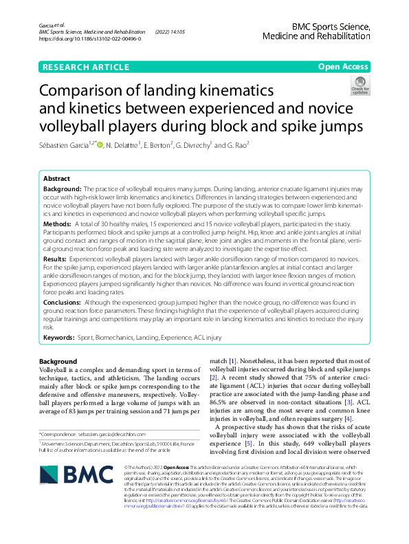 (PDF) Comparison of Landing Kinematics and Kinetics Between Experienced and Novice Volleyball ...