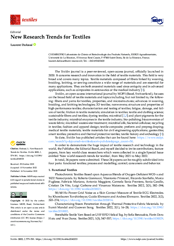 (PDF) New Research Trends for Textiles