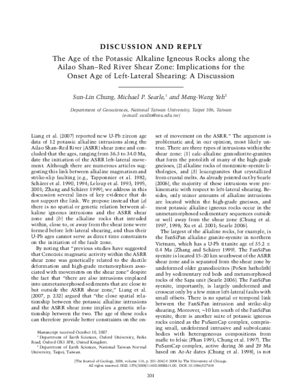 (PDF) The Age of the Potassic Alkaline Igneous Rocks along the Ailao ...