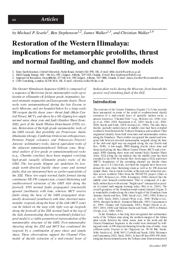 (PDF) Restoration of the Western Himalaya: implications for metamorphic ...