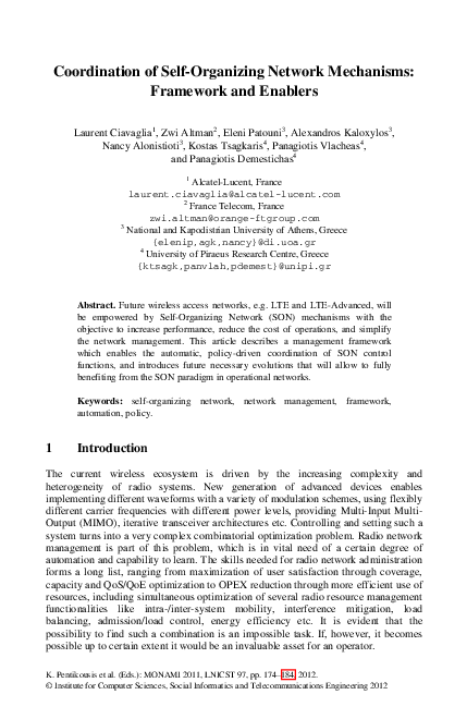 (PDF) Coordination of Self-Organizing Network Mechanisms: Framework and Enablers | Nancy ...