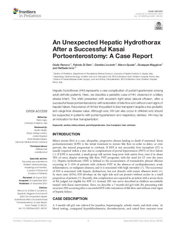 (PDF) An Unexpected Hepatic Hydrothorax After a Successful Kasai ...