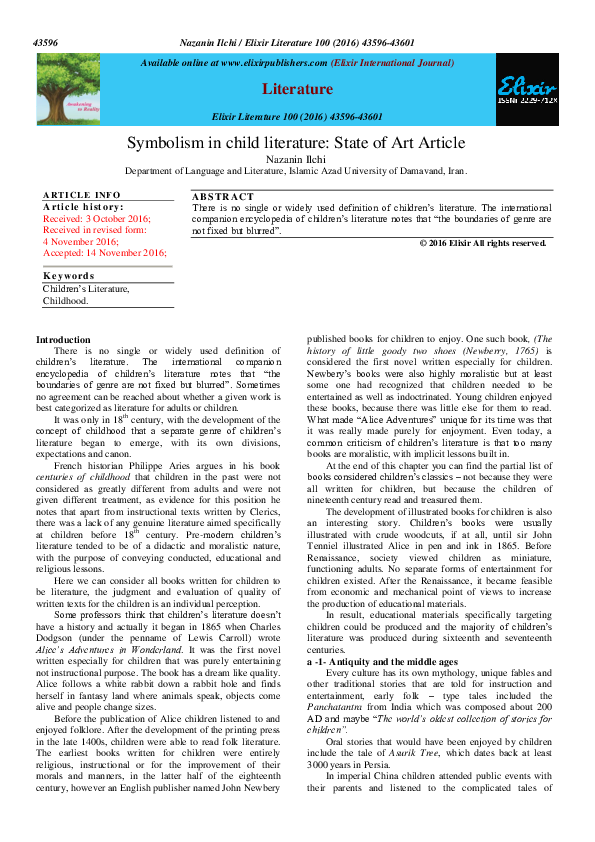 (PDF) Symbolism in child literature: State of Art Article