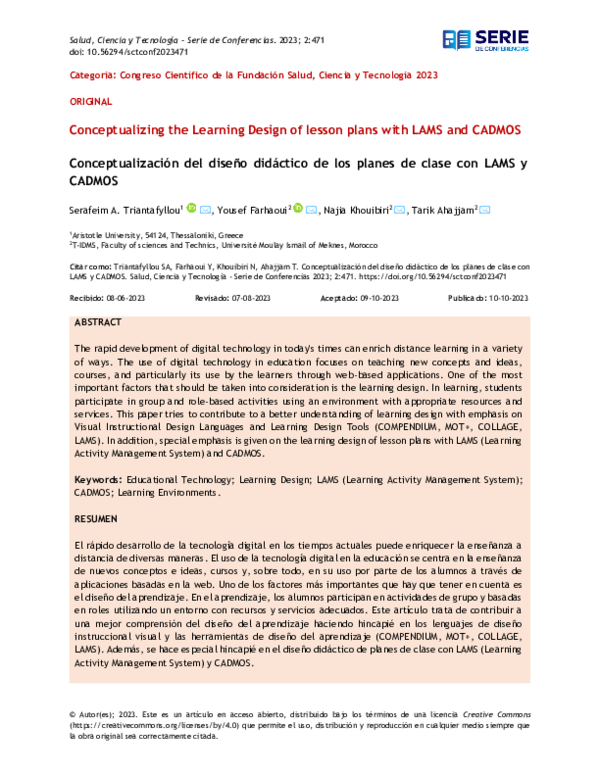 (PDF) Conceptualizing the Learning Design of lesson plans with LAMS and CADMOS | Serafeim A ...