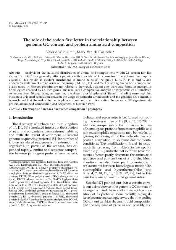 (PDF) The role of the codon first letter in the relationship between genomic GC content and ...