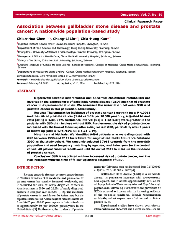 (PDF) Association between gallbladder stone disease and prostate cancer ...