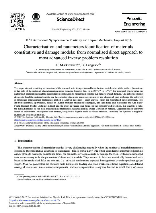 (PDF) Characterisation and Parameters Identification of Materials Constitutive and Damage Models ...