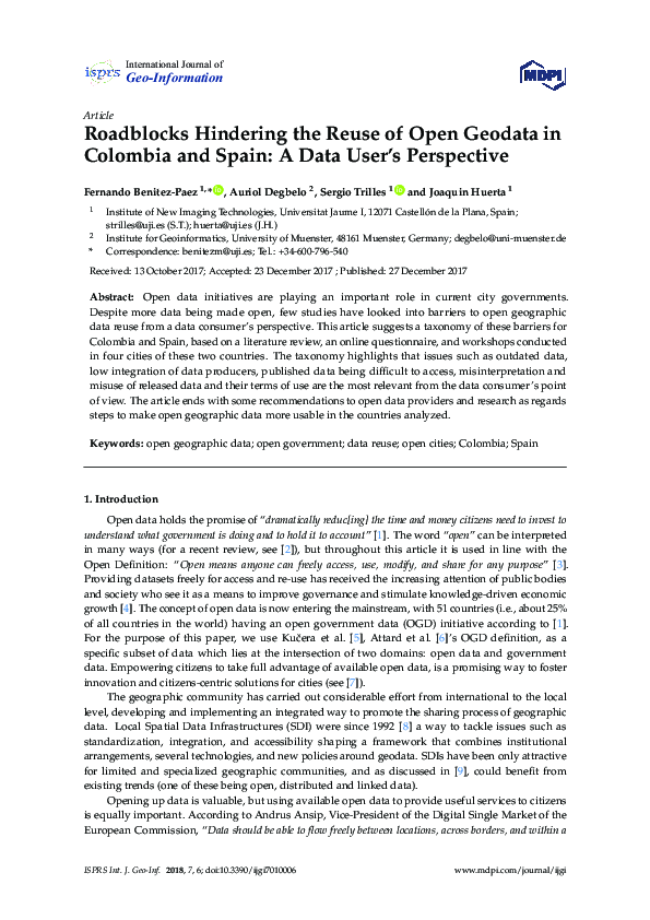 (PDF) Roadblocks Hindering the Reuse of Open Geodata in Colombia and ...