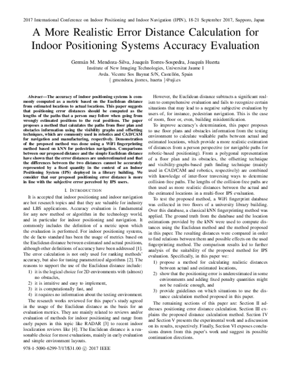 (PDF) A more realistic error distance calculation for indoor positioning systems accuracy evaluation
