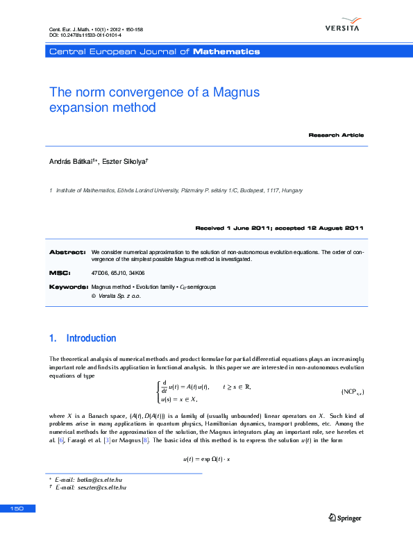 (PDF) The norm convergence of a Magnus expansion method