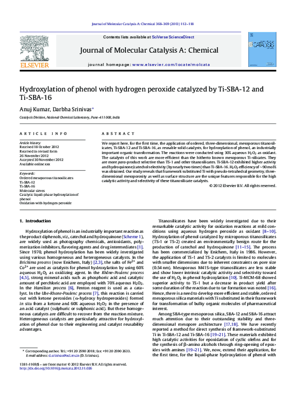 (PDF) Hydroxylation of phenol with hydrogen peroxide catalyzed by Fe ...