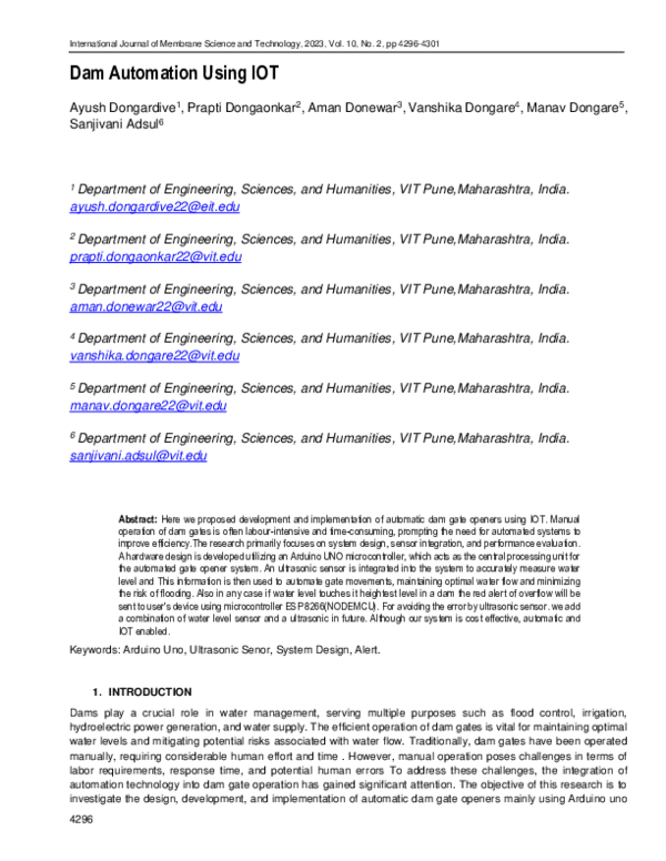 (PDF) Dam Automation Using IOT