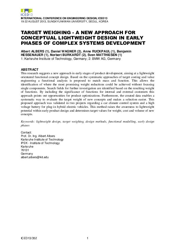 (PDF) Target weighing - A new approach for conceptual lightweight ...