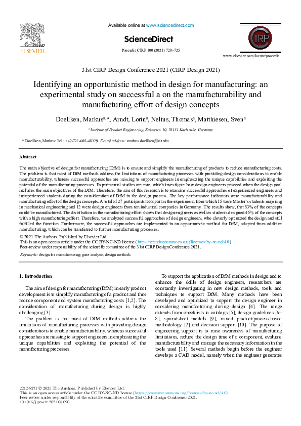 (PDF) Identifying an opportunistic method in design for manufacturing ...
