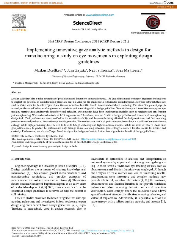 (PDF) Implementing innovative gaze analytic methods in design for manufacturing: a study on eye ...