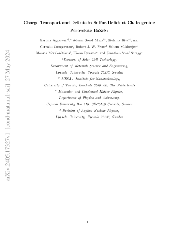 (PDF) Charge Transport and Defects in Sulfur-Deficient Chalcogenide Perovskite BaZrS$_3$