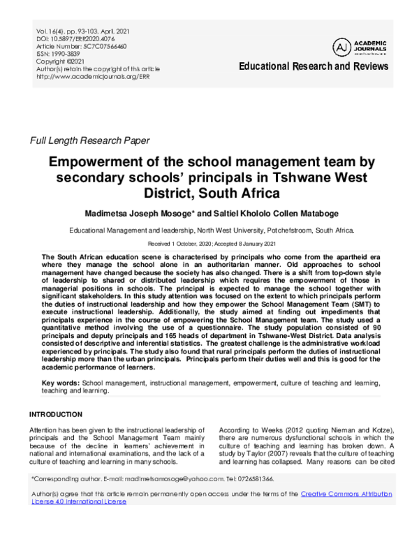 (PDF) Empowerment of the school management team by secondary schools ...