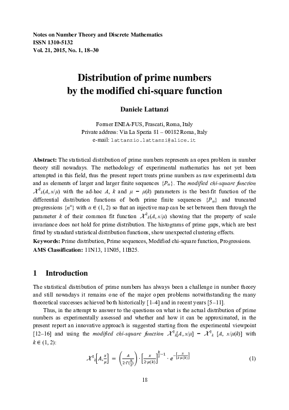 (PDF) Distribution of prime numbers by the modified chi-square function