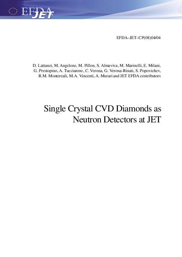 (PDF) Single crystal CVD diamonds as neutron detectors at JET