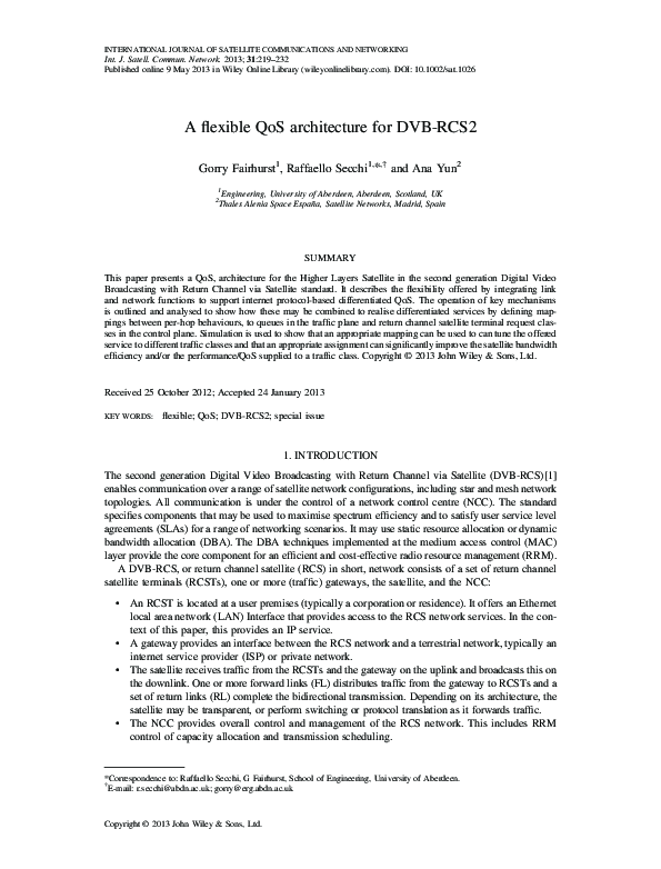 (PDF) A flexible QoS architecture for DVB‐RCS2 | Ana Yun - Academia.edu