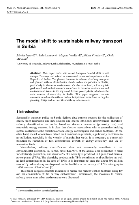 (PDF) The modal shift to sustainable railway transport in Serbia