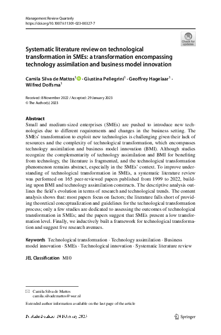 (PDF) Systematic literature review on technological transformation in SMEs: a transformation ...