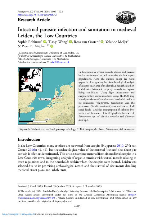 (PDF) Intestinal parasite infection and sanitation in medieval Leiden ...