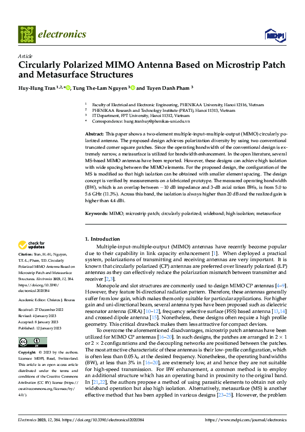 (PDF) Circularly Polarized MIMO Antenna Based on Microstrip Patch and Metasurface Structures