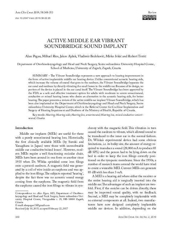 (PDF) Active Middle Ear Vibrant Soundbridge Sound Implant