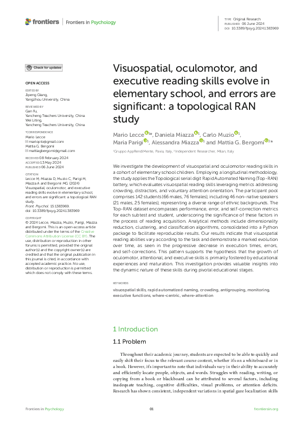 (PDF) Visuospatial, Oculomotor, and Executive Reading Skills Evolve in ...