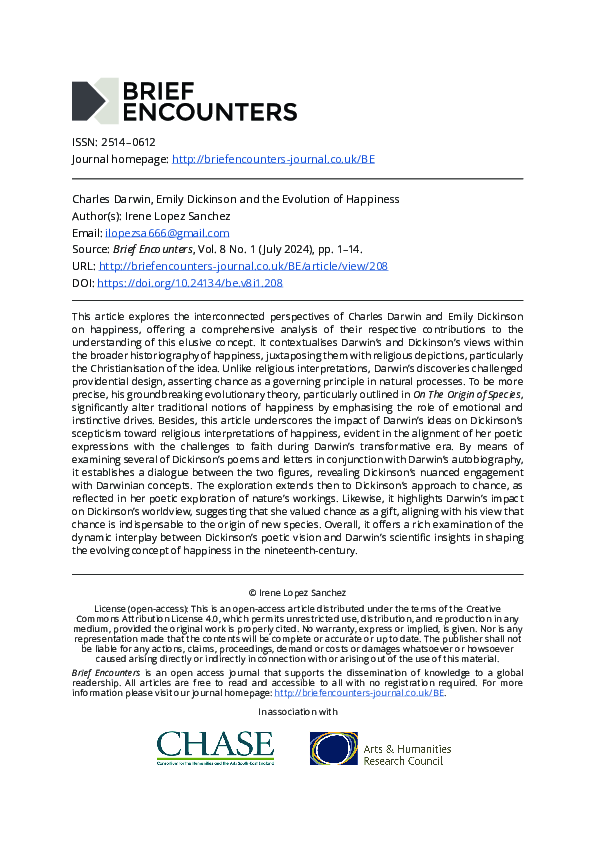 (PDF) Charles Darwin, Emily Dickinson and the Evolution of Happiness