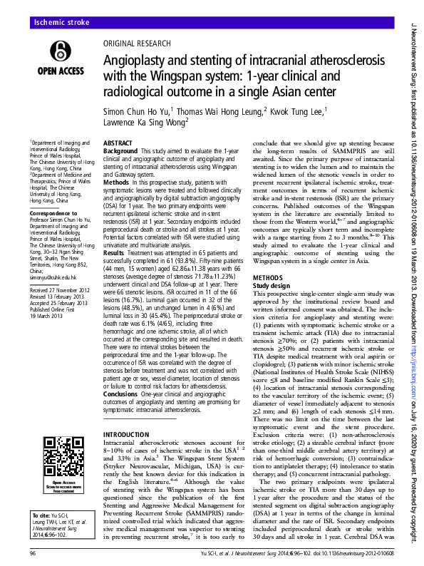 (PDF) Angioplasty and stenting of intracranial atherosclerosis with the ...