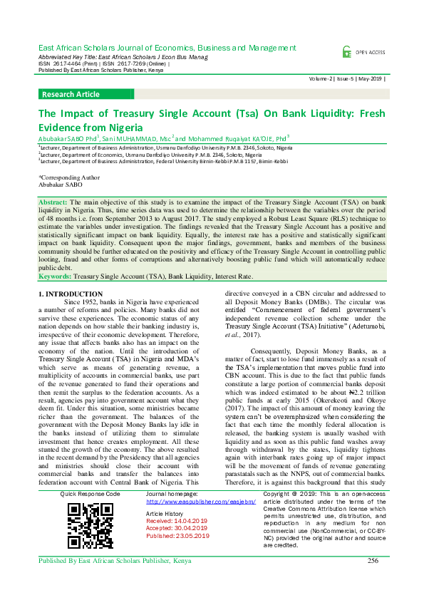 (PDF) The Impact of Treasury Single Account (Tsa) On Bank Liquidity ...