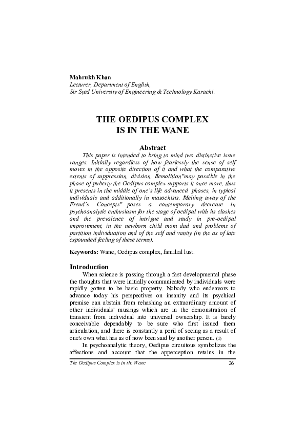 (PDF) The Oedipus Complex Is In The Wane