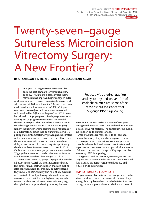 (PDF) t wenty-seven-gauge Sutureless Microincision Vitrectomy Surgery ...