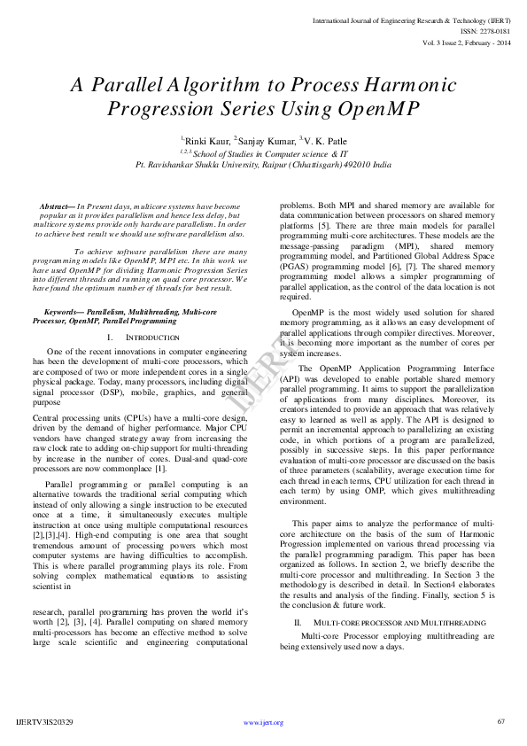 (PDF) A Parallel Algorithm to Process Harmonic Progression Series Using OpenMP