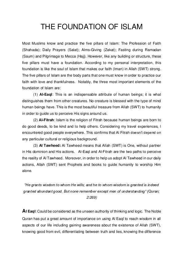 (PDF) THE FOUNDATION OF ISLAM Most Muslims know and practice the five ...