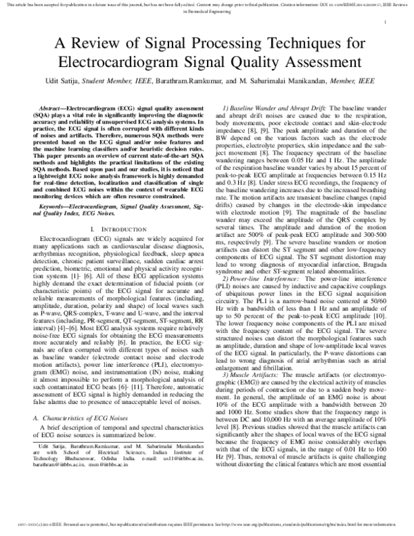 (PDF) A Review of Signal Processing Techniques for Electrocardiogram ...